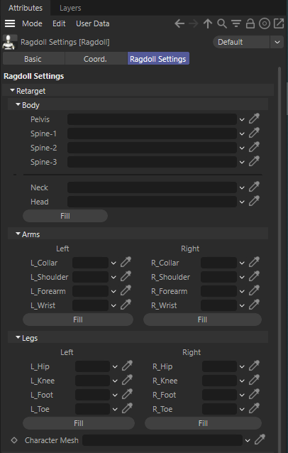 Retarget menu – Ragdoll plugin for Cinema 4D